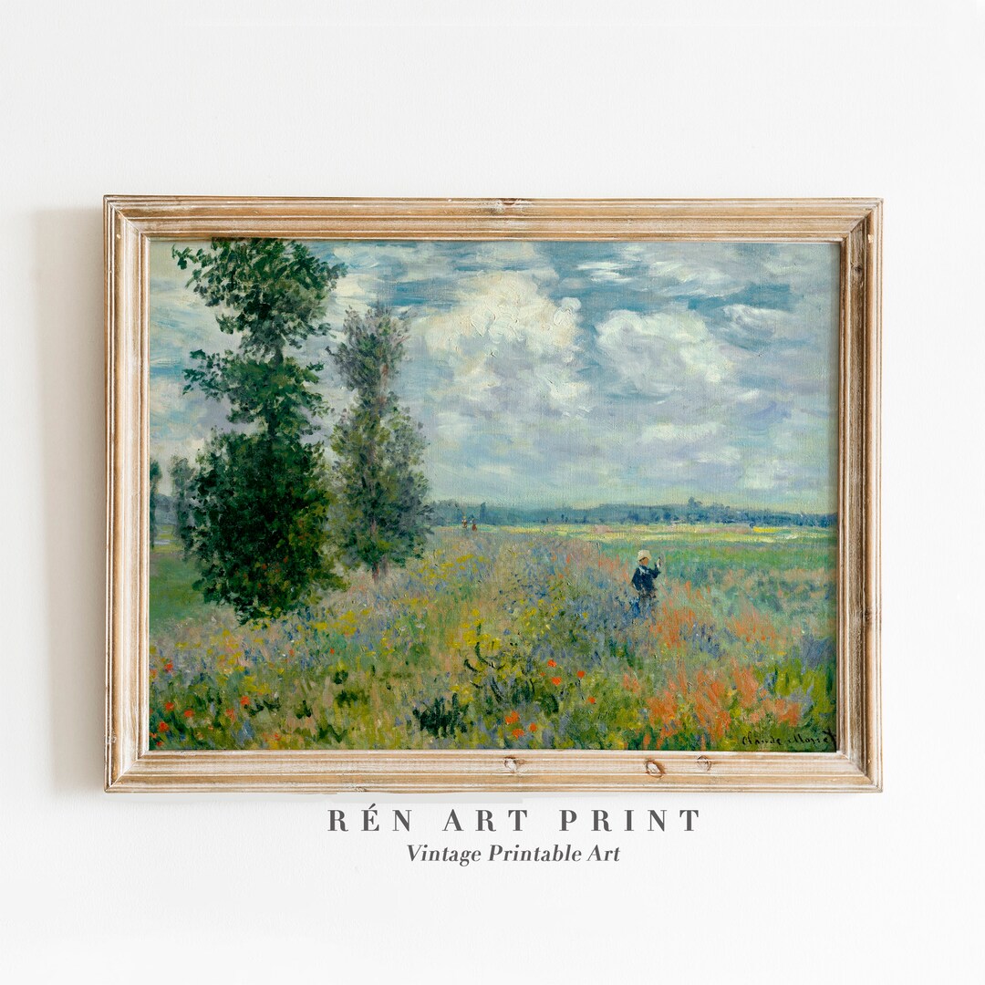 Vintage Spring Wall Art | Antique Landscape Painting | Poppy Fields ...