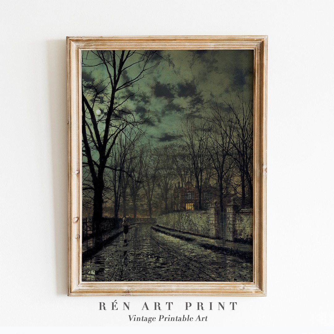 Moody Landscape Painting Printable Wall Art Antique Dark Oil Painting ...