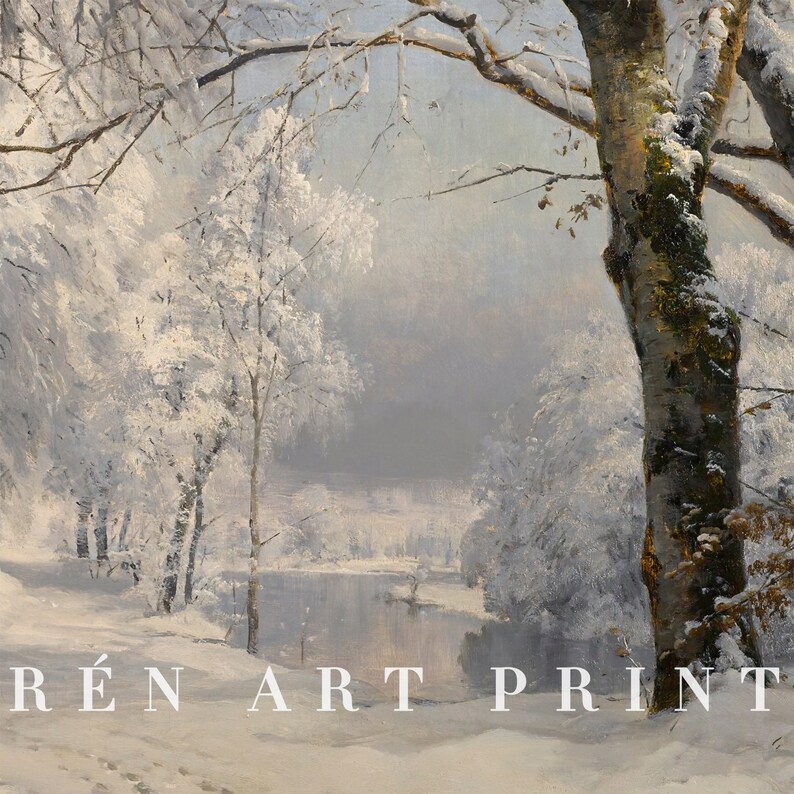 Vintage Snowy Woods Landscape Painting: Muted Winter Art Print (digital ...