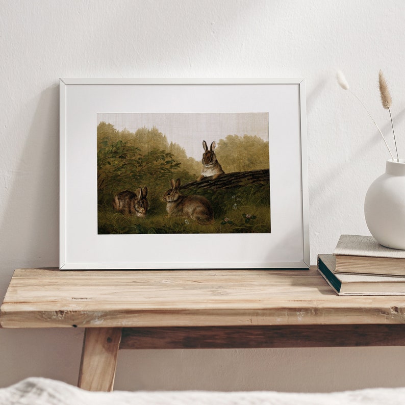 Vintage Rabbit Painting Printable Wall Art Easter Wall Art - Etsy