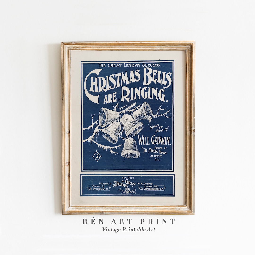 Christmas Bells Ringing Poster | Printable Wall Art | Holiday Blue Wall ...
