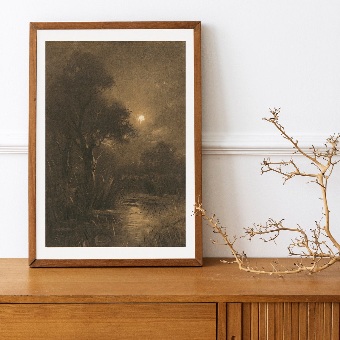 Moody Landscape Painting Dark Wall Art Vintage Night - Etsy