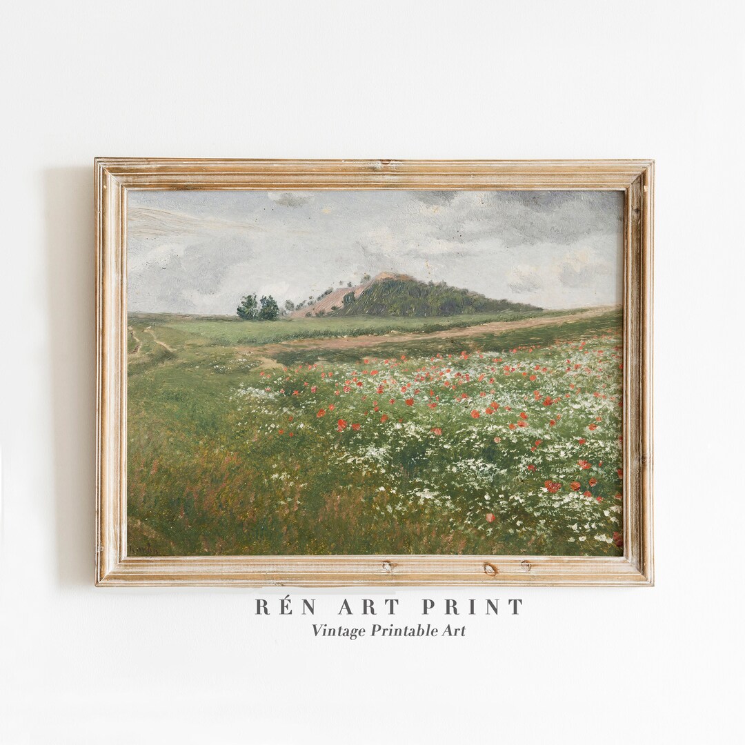 Antique Spring Printable Art | Vintage Meadow Landscape Painting Wall ...