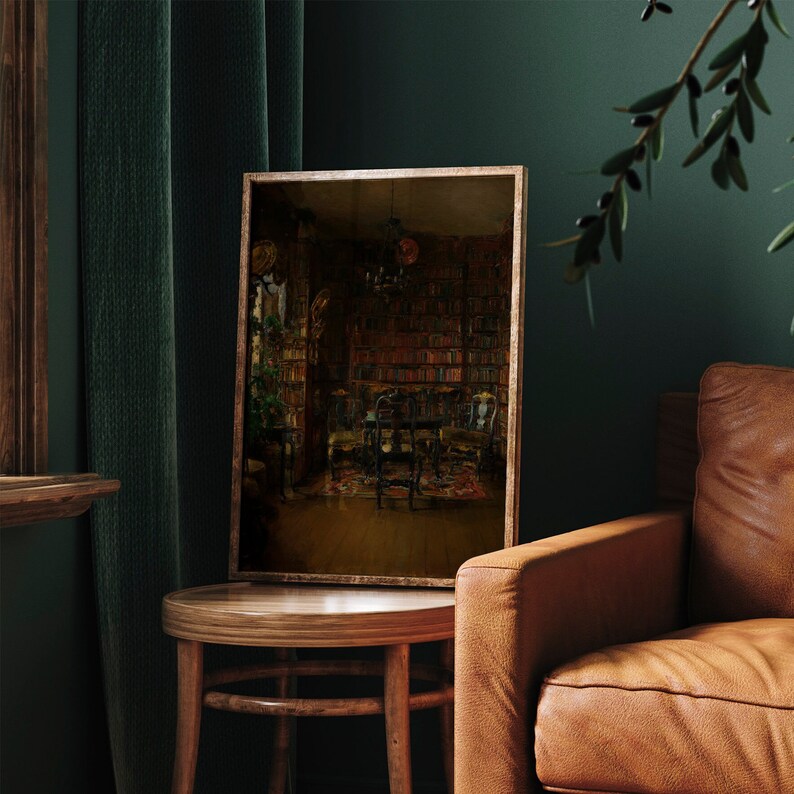 Vintage Library Oil Painting Print: Dark Academia Wall Decor (digital ...