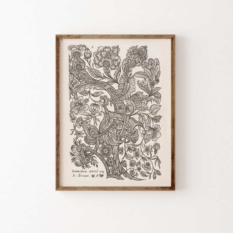 Vintage Floral Sketch Prints Set | Antique Textile Art (digital ...