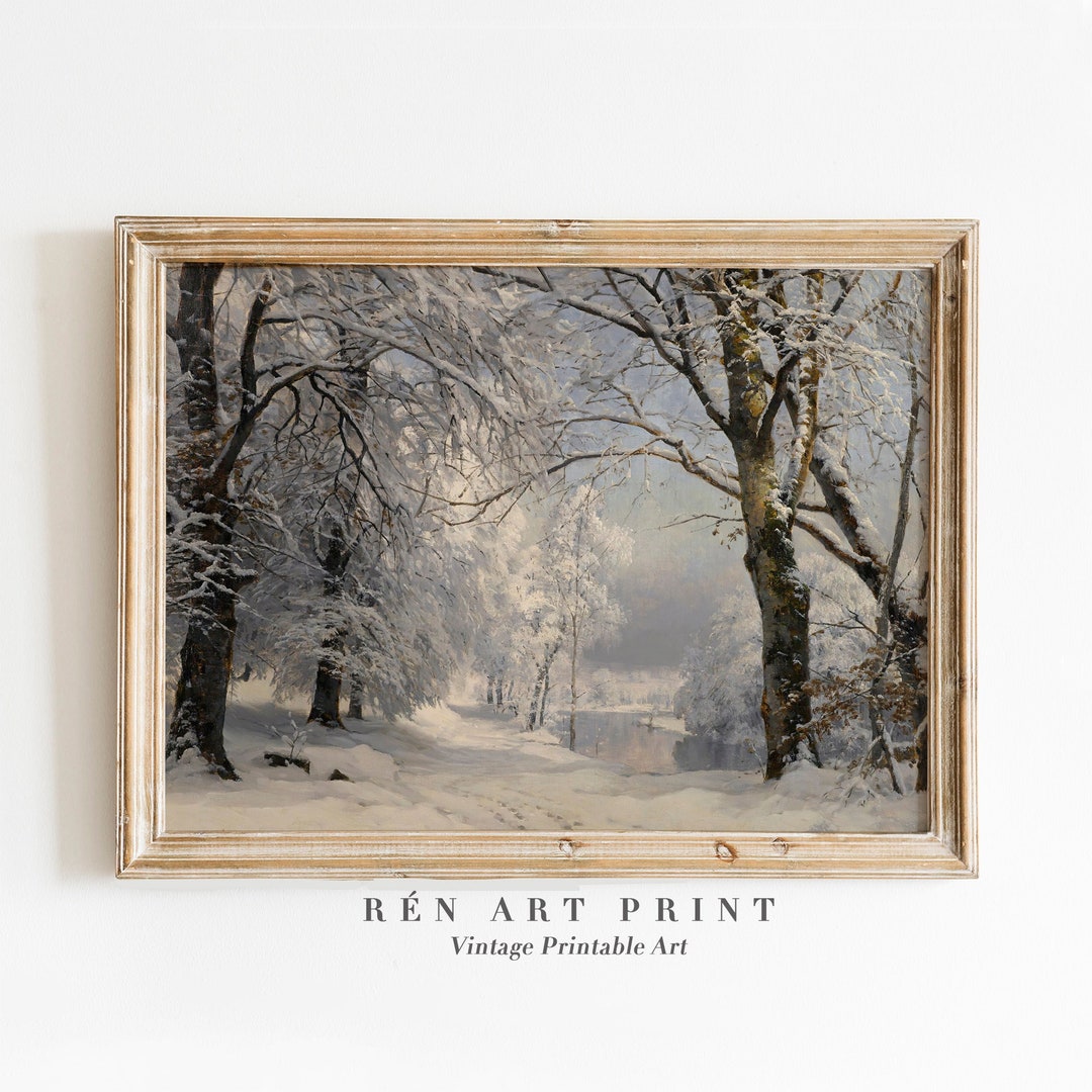 Vintage Snowy Woods Landscape Painting: Muted Winter Art Print (digital ...