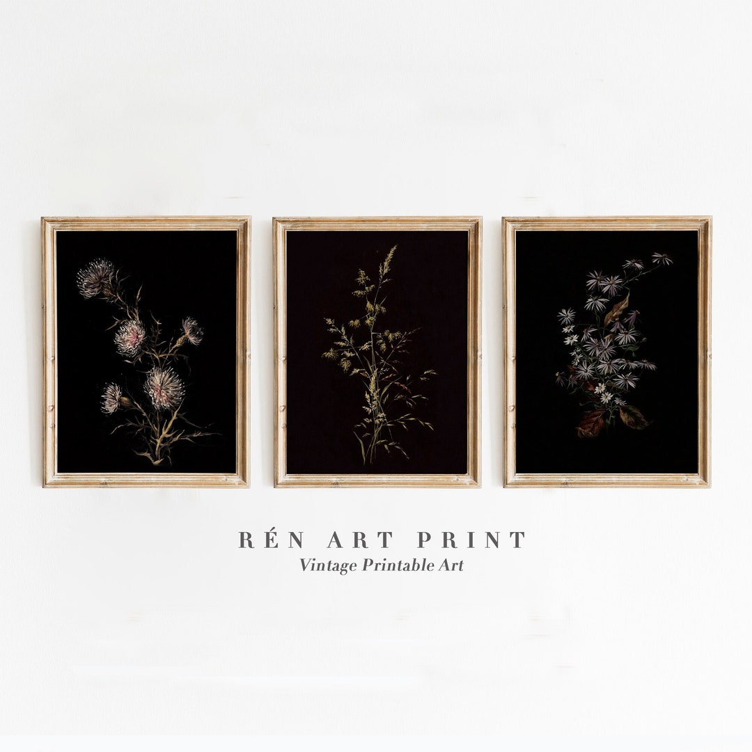 Dark Botanical Print Set: Moody Floral Gallery Wall Art (digital ...