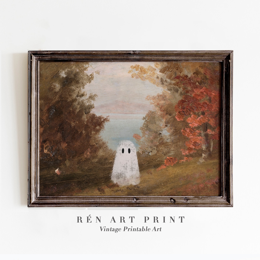 Cute Ghost Painting Vintage Fall Print | Spooky Wall Decor | Vintage ...