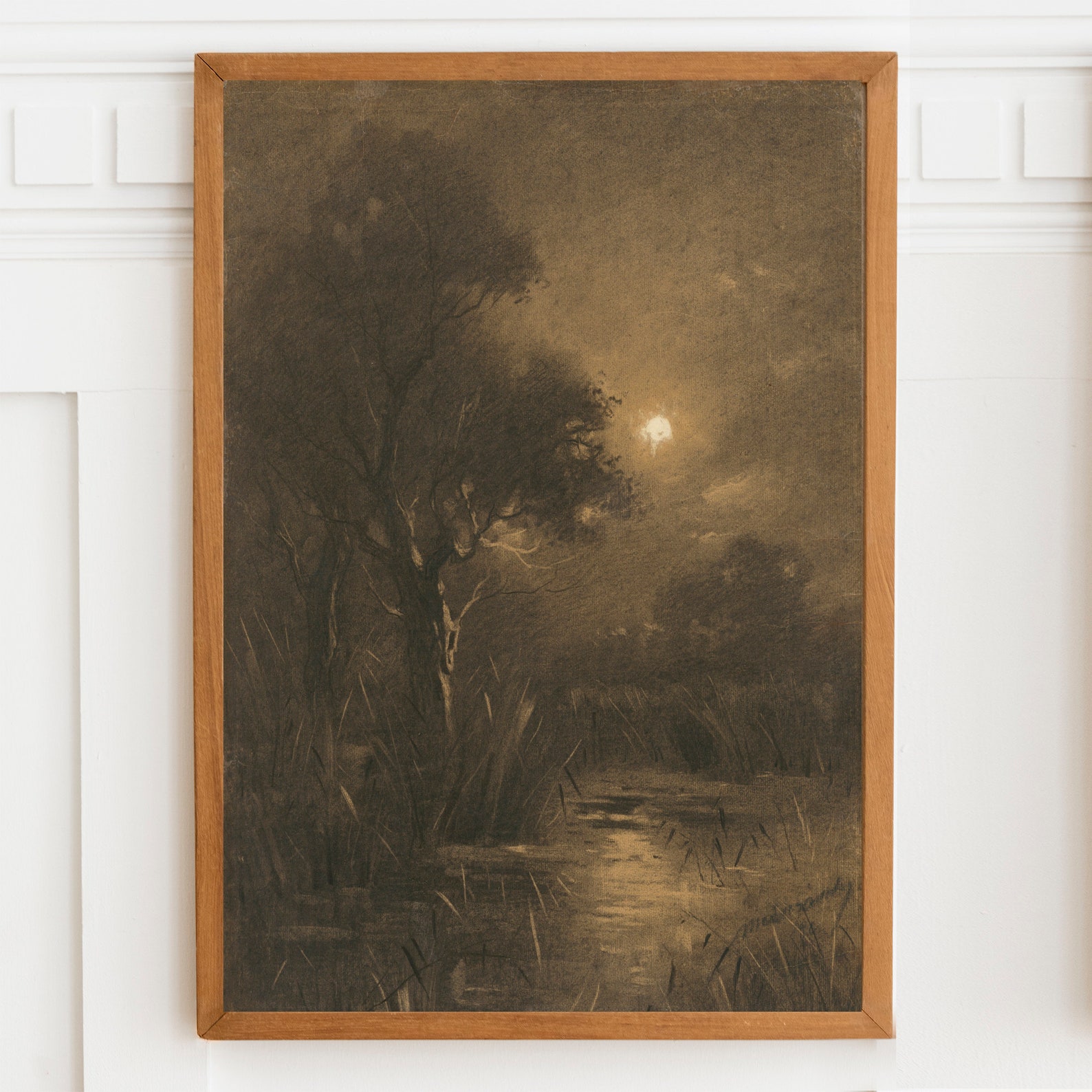 Moody Landscape Painting Dark Wall Art Vintage Night - Etsy
