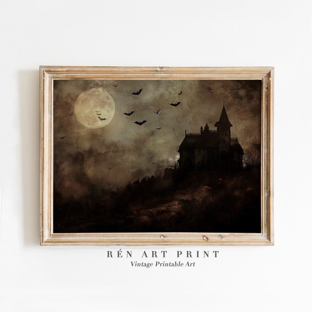 Haunted House Landscape Oil Painting | Spooky Halloween Wall Art ...