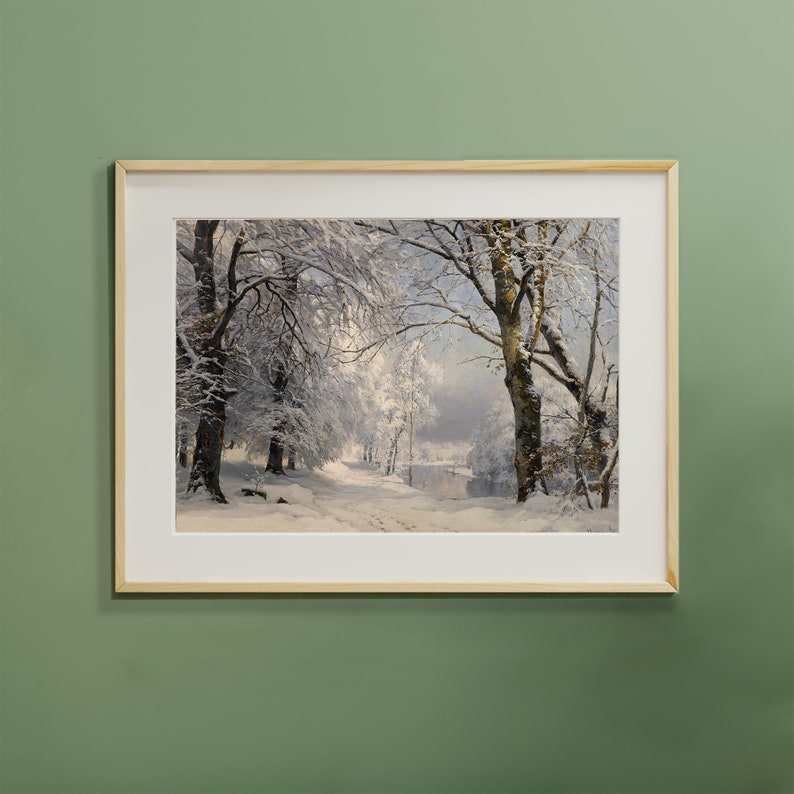 Vintage Snowy Woods Landscape Painting: Muted Winter Art Print (digital ...