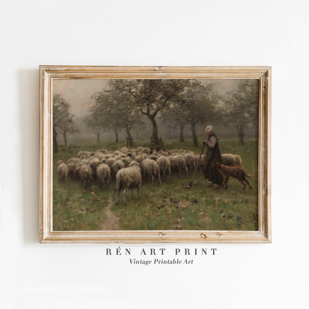 Antique Sheep Painting Vintage Spring Print Farm Animal Wall Art Easter ...
