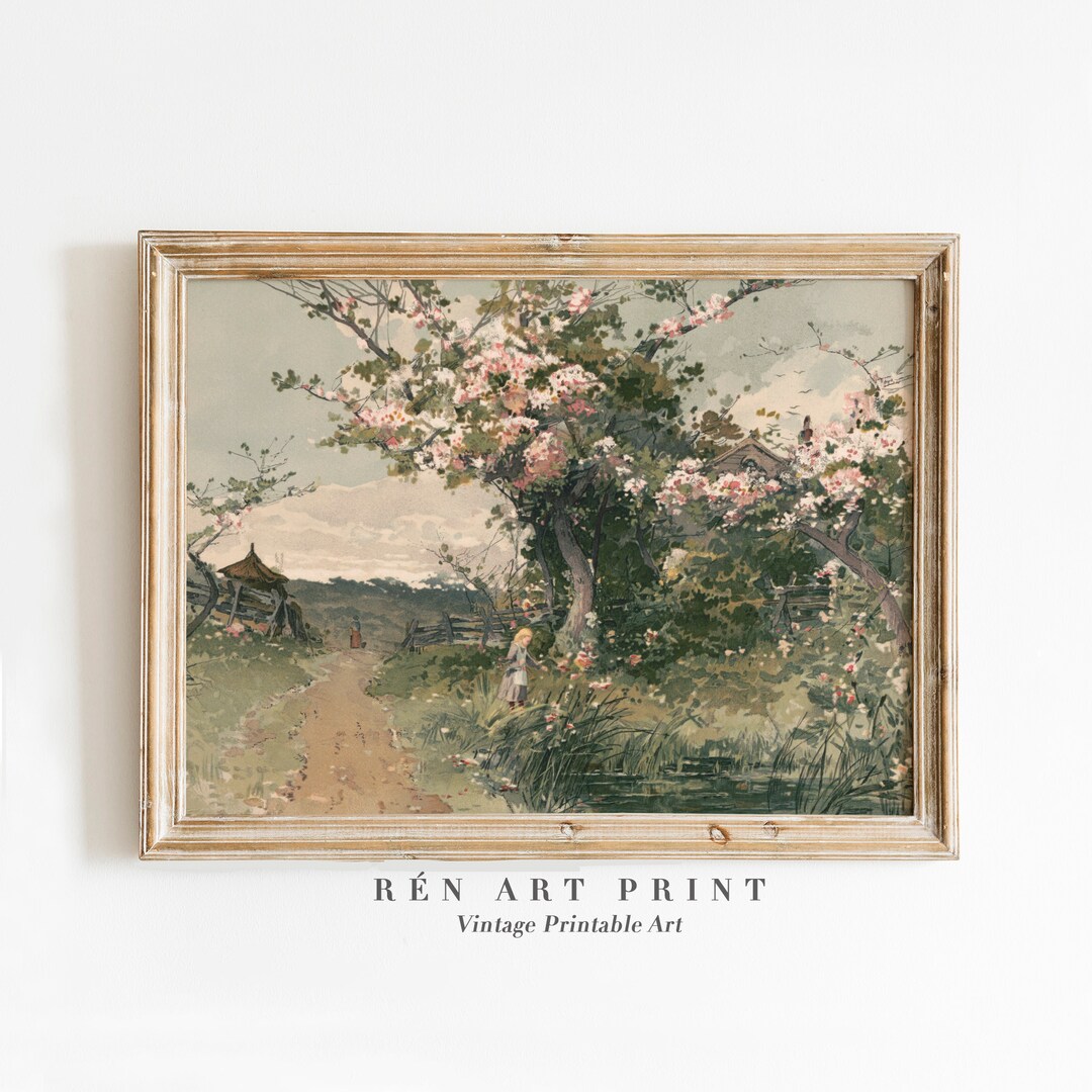 Antique Garden Painting | Spring Landscape Painting Print | Vintage ...
