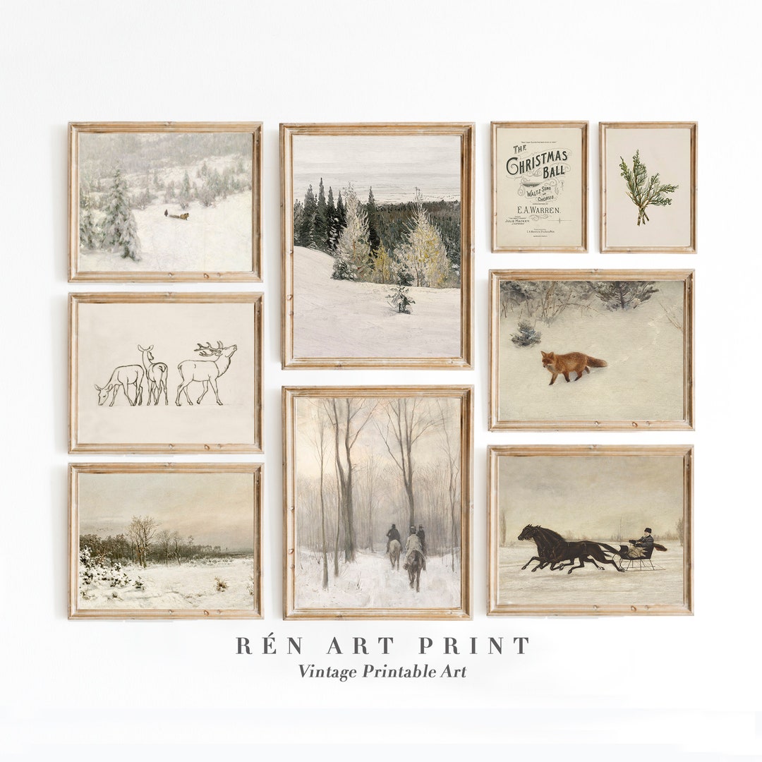 Vintage Winter Prints | Holiday Gallery Wall Prints | Snowy Landscape Painting Printable ...