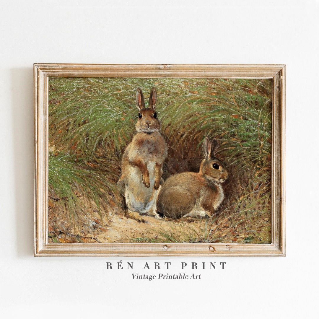 Vintage Rabbit Painting Printable Wall Art Easter Wall Art Antique ...