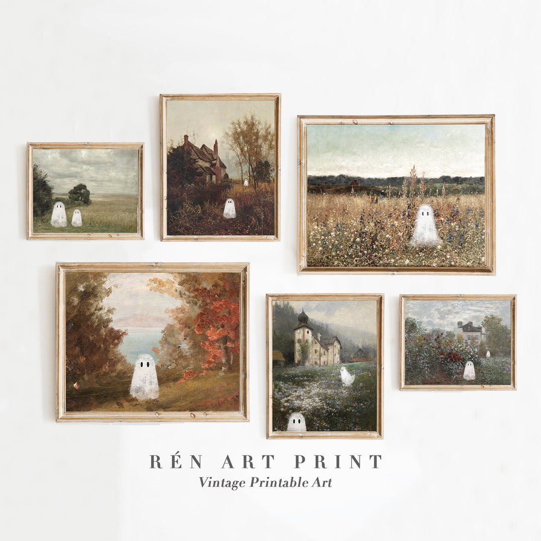 Vintage Cute Ghost Gallery Wall Set of 6 | Spooky Landscape Paintings ...