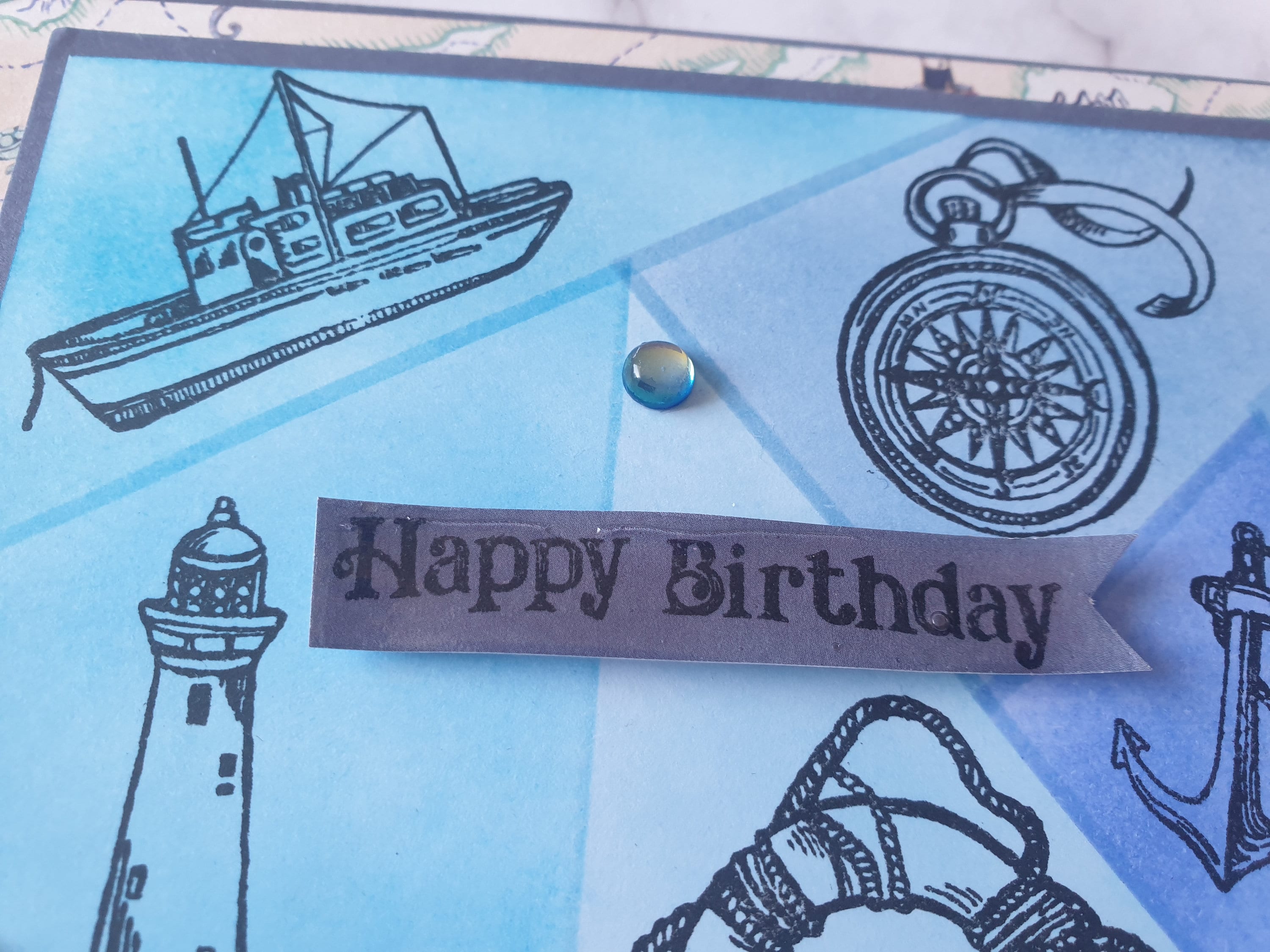 Nautical Birthday Card. Lighthouse, Compass, Boat,ship,anchor,yachting ...