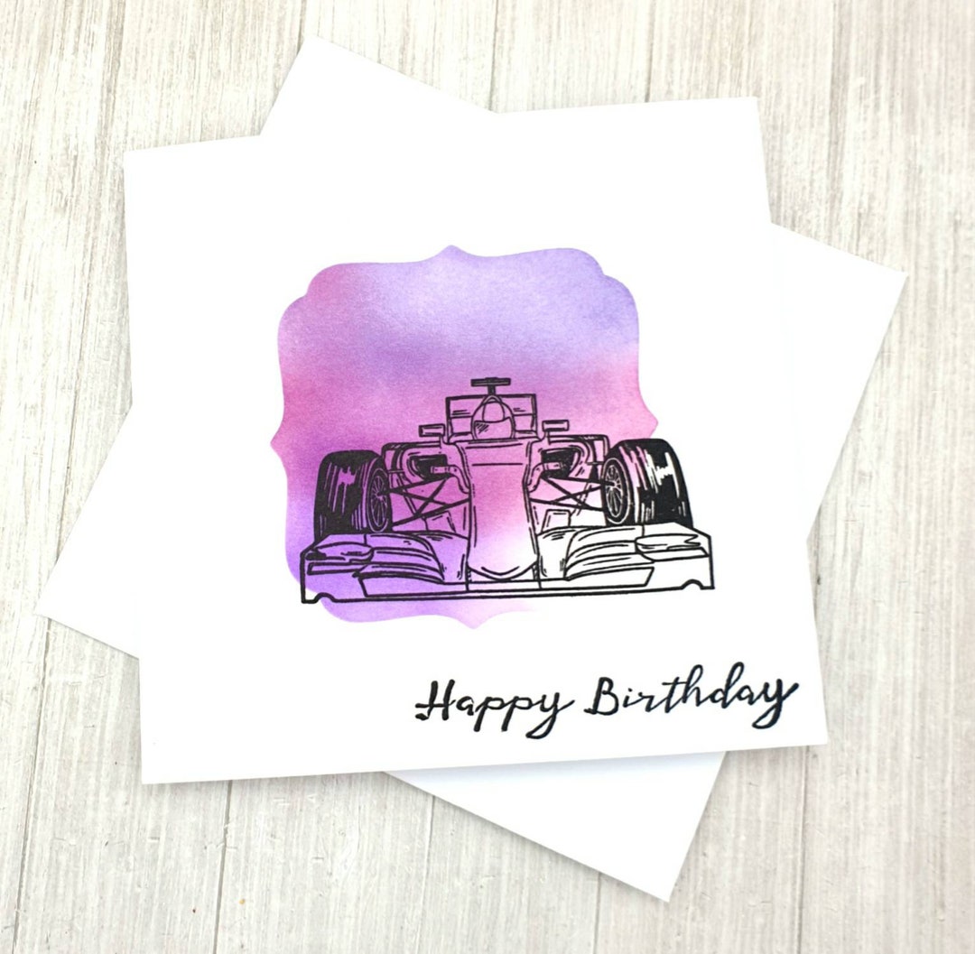 Racing Car Birthday Card. Motor Racing/ Motor Racing Card.purple Card ...