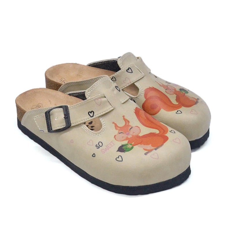 Squirrel Print Clogs: Cozy Beige Leather House Shoes - Etsy