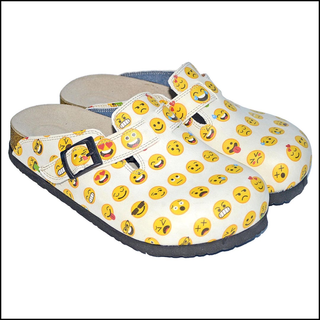 Emoji Pattern Clogs | Fun Smiley Face Slippers | Comfortable Sole Clogs ...