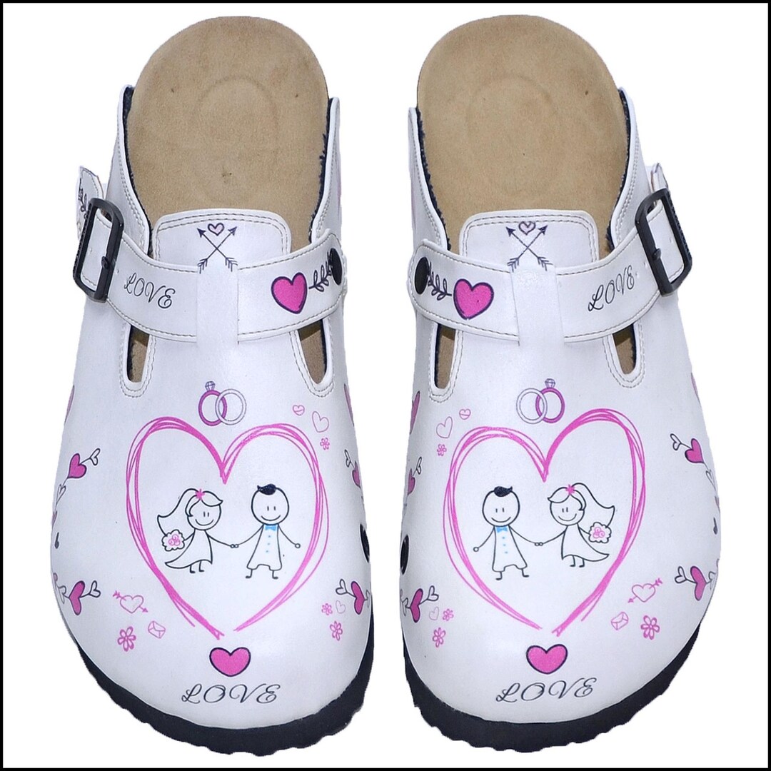 Cute Love-themed Clogs, Wedding Couple Print Slip-on Shoes, Valentine ...
