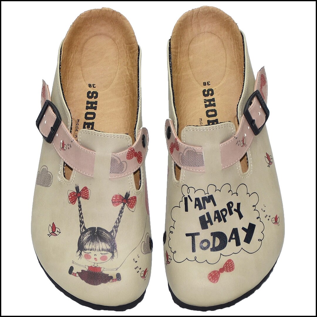 Women's Clogs, Women's Sandals, Leather Sandals, HAPPY TODAY Themed ...
