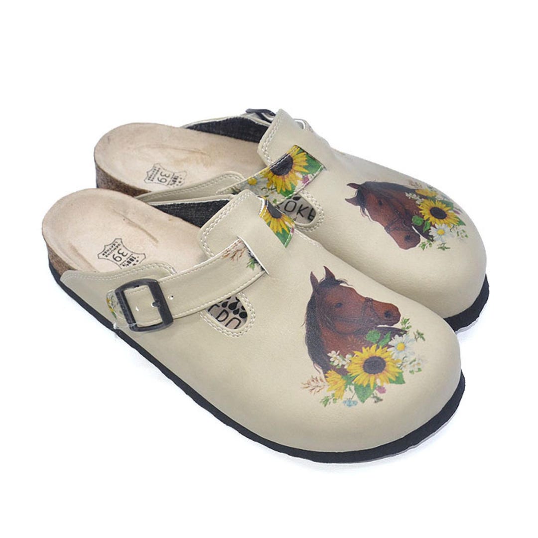 Horse Lover Clogs With Sunflower Design • Leather Slip-on Clogs ...