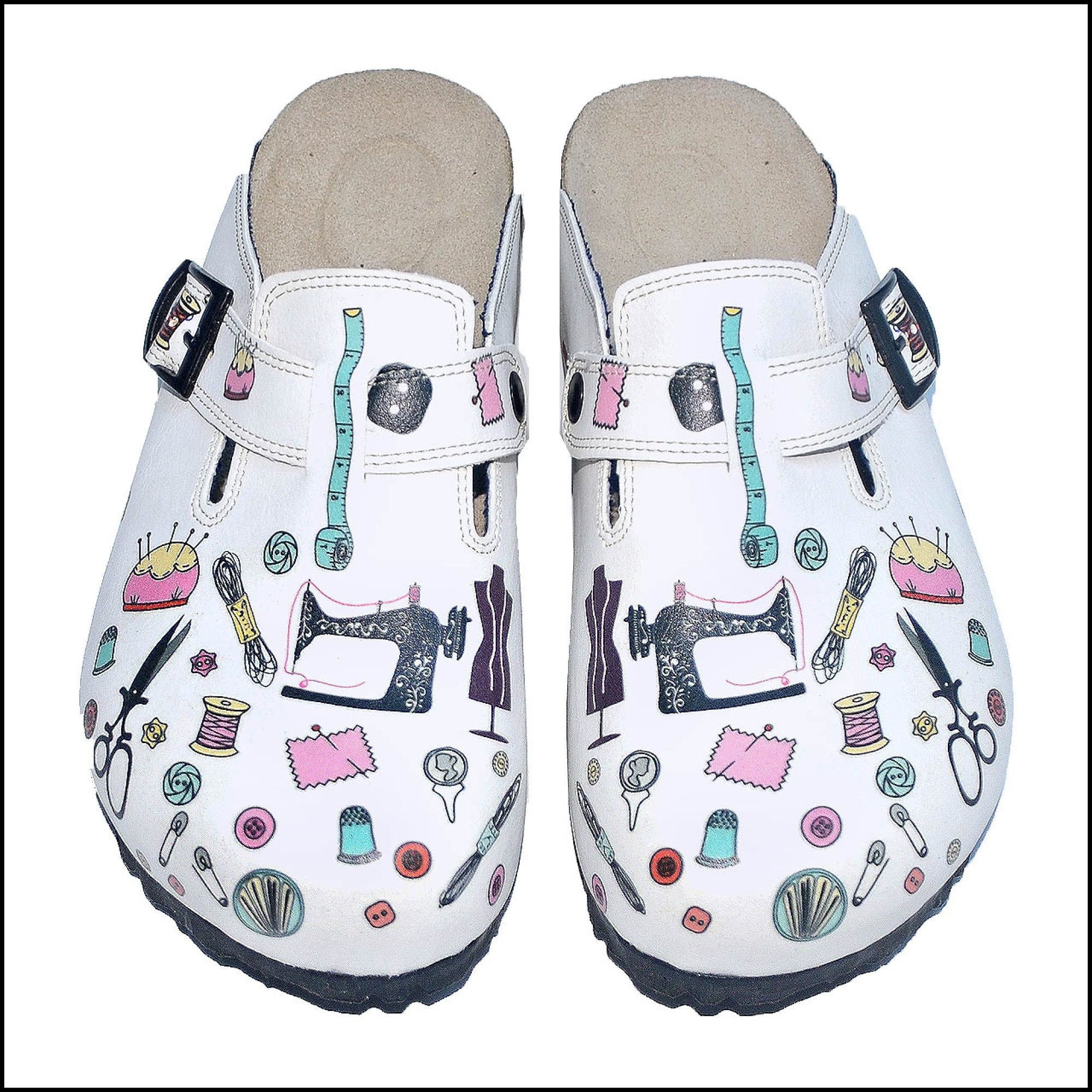 Anatomical Leather Clogs: Seamstress Tailor Print Shoes - Etsy