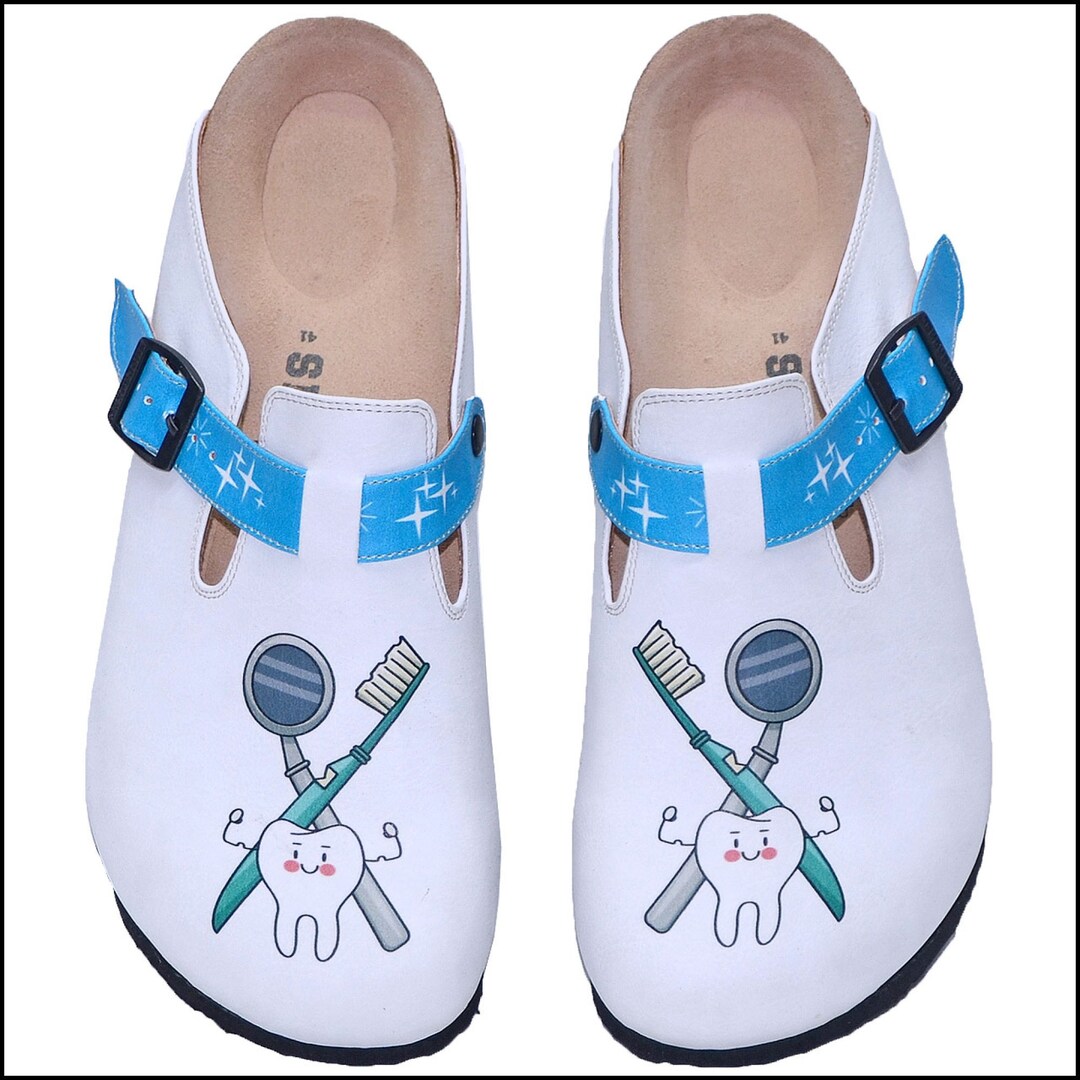 Men's Leather Clogs: Dental Print, Comfortable Shoes - Etsy