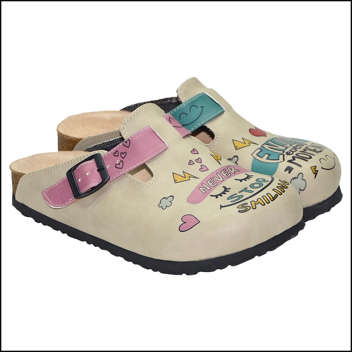 Always Be Happy! Themed Professional Women's Clogs, Comfortable ...
