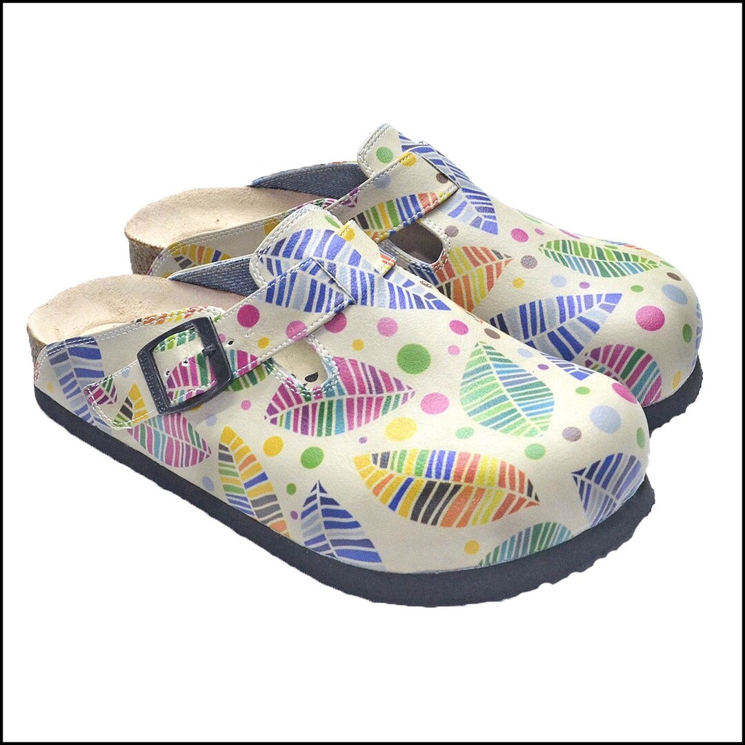Colorful Feather Pattern Clogs | Handmade Comfort Clogs | Printed ...