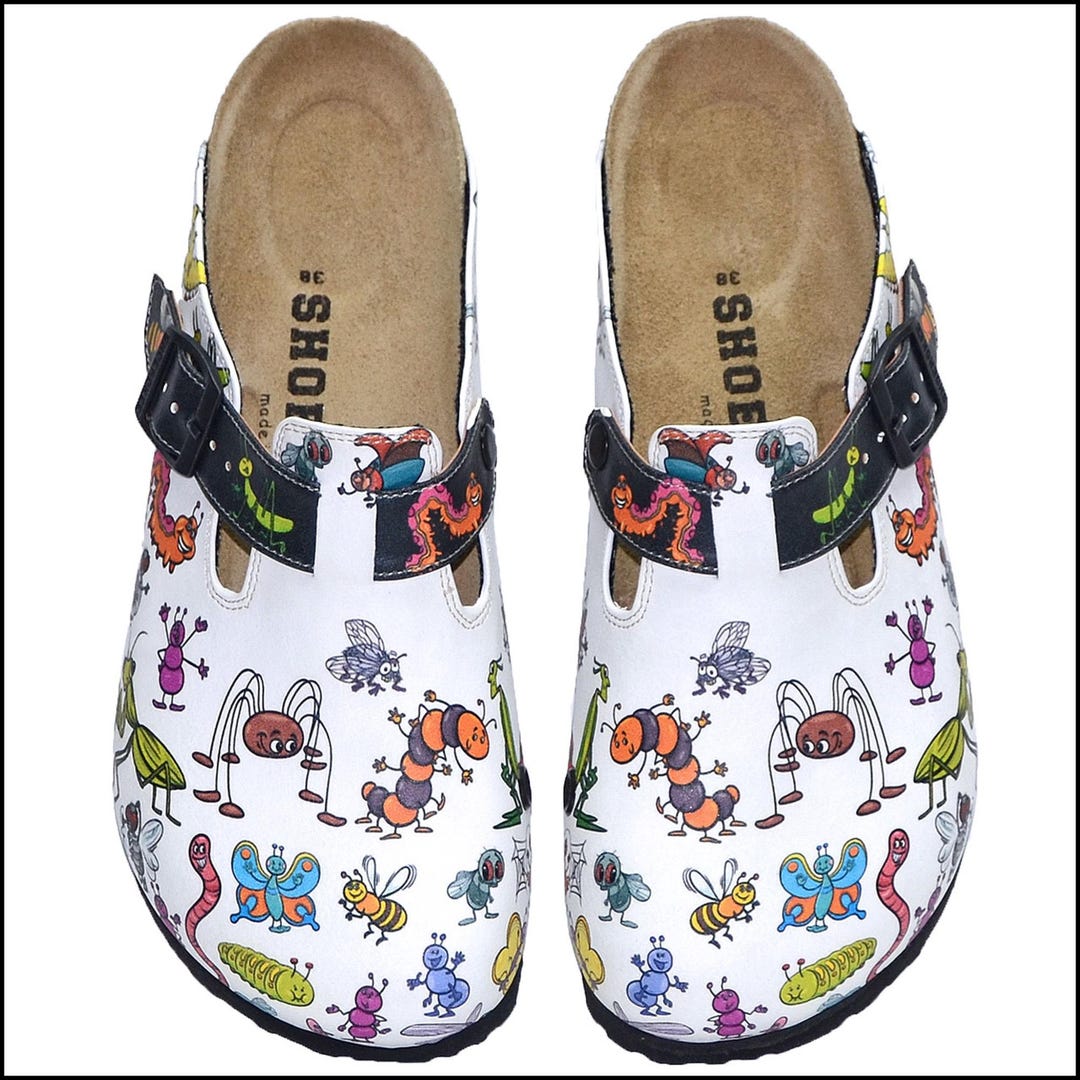 Colorful Cartoon Bug Print Clogs for Teachers – Comfort Slip-on Mules ...