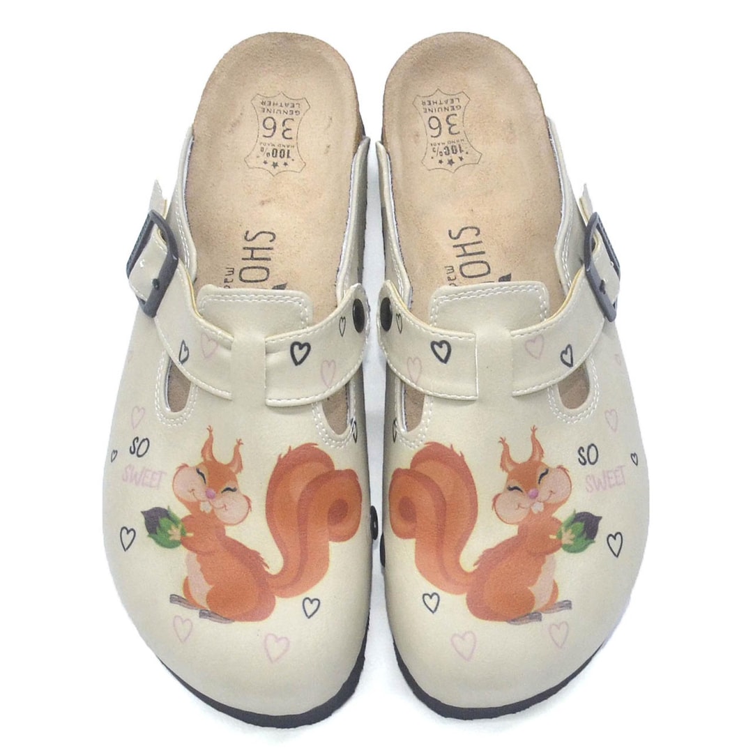Squirrel Print Clogs: Cozy Beige Leather House Shoes - Etsy