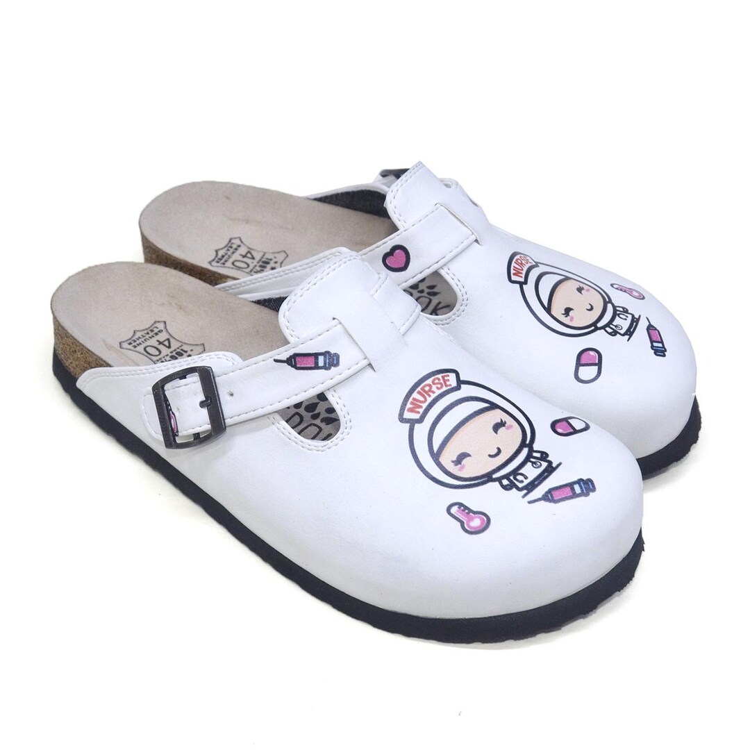 Cute Nurse Clogs for Women – White Nursing Shoes With Cartoon Nurse ...