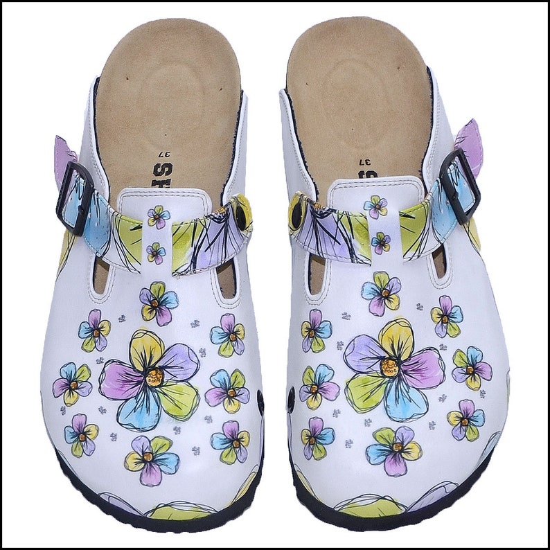 Flowers Themed Professional Woman Clogs Mules, Nurse Shoes, Doctor ...