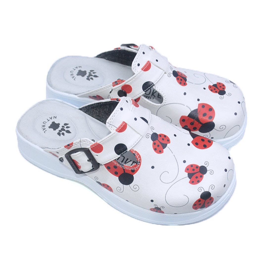 LADYBUG Themed Professional Womens Clogs, Comfortable Nurse & Doctor ...