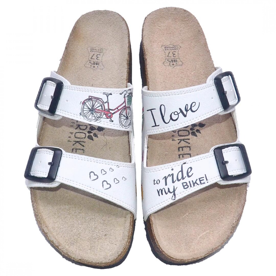 Cycling Sandals: White Leather Comfort Slides - Etsy