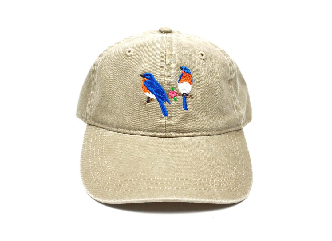 Blue Birds Embroidered Hat, Adjustable Cotton Twill, Pigment Dyed ...