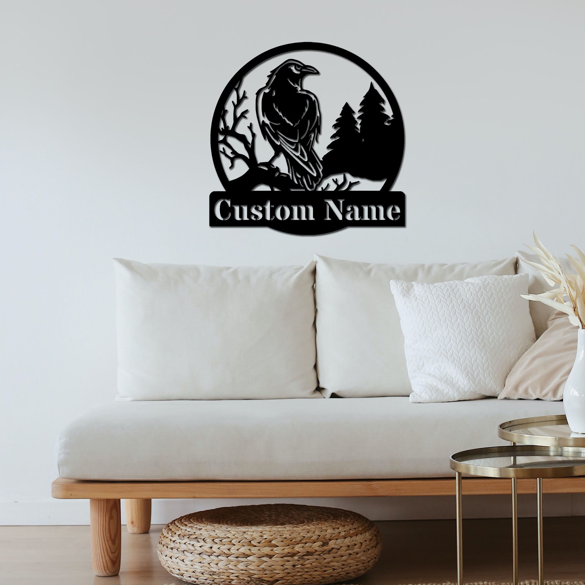 Custom Crow Metal Wall Art Black Crow Sign Black Crow Name - Etsy
