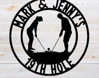 Golf Couple Monogram Sign Art Personalized, Custom Name Metal Wall Gift ...