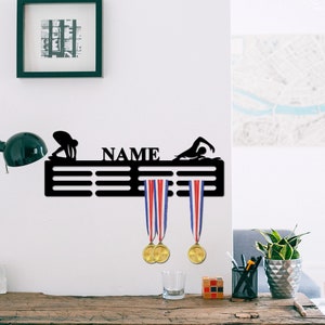 Swimming Medal Holder Custom Swimming Medal Hanger With Name, 12 Rungs ...