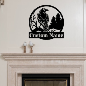 Custom Crow Metal Wall Art Black Crow Sign Crow Name Sign Raven Wall ...