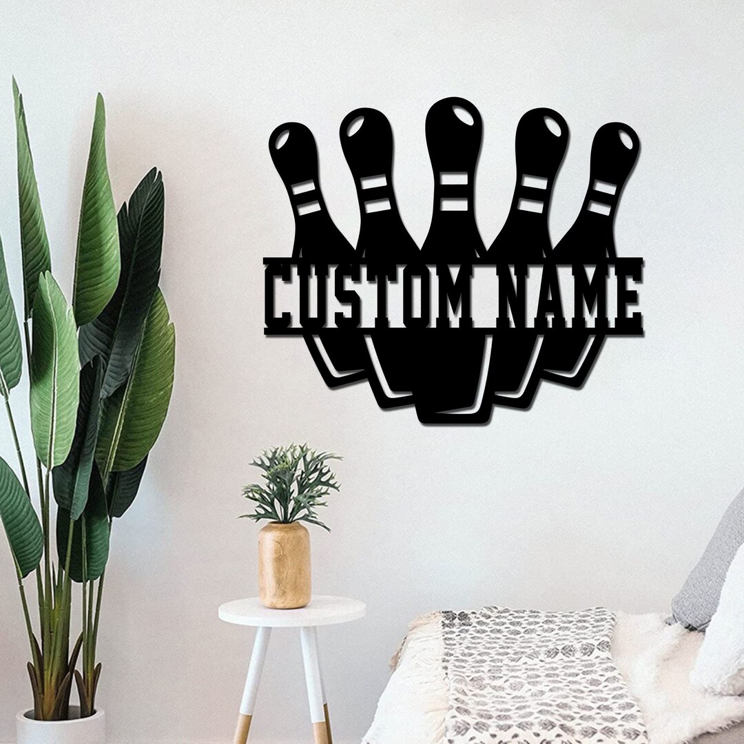 Bowling Pin Metal Wall Art, Personalized Bowling Player Name Sign, Man ...