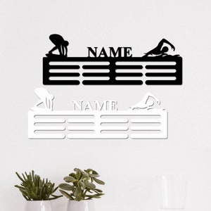 Swimming Medal Holder Custom Swimming Medal Hanger With Name, 12 Rungs ...