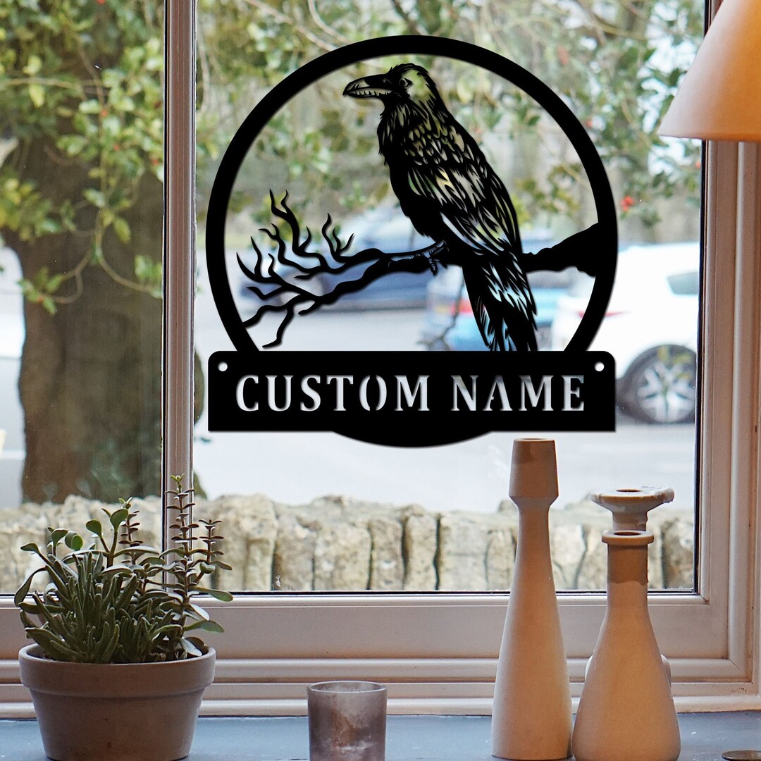 Custom Crow Metal Wall Art Black Crow Name Sign Black Crow Sign Crow ...