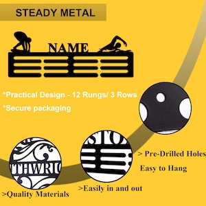 Swimming Medal Holder Custom Swimming Medal Hanger With Name, 12 Rungs ...