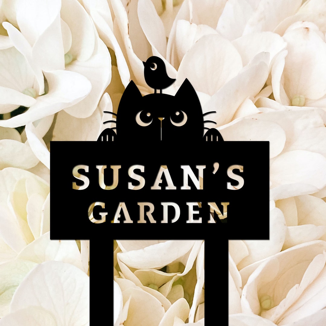 Custom Metal Garden Sign Garden Metal Stake Gardener Name Sign Cat ...