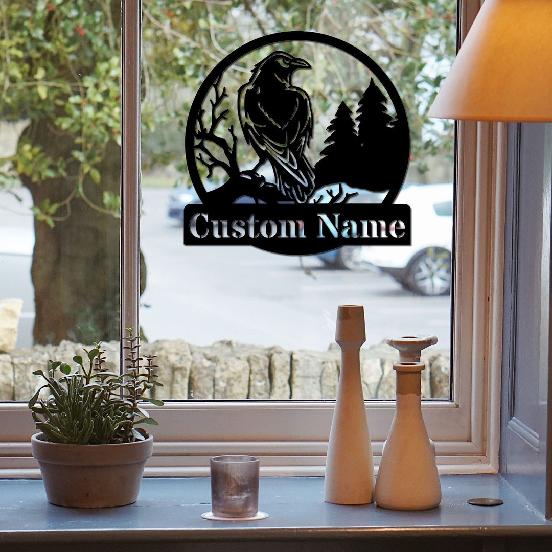 Custom Crow Metal Wall Art Black Crow Sign Black Crow Name Sign ...