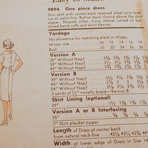 Vintage 1959 Sewing Pattern Vogue 9894 Dress Sz 14 B 34 H 36 Complete ...