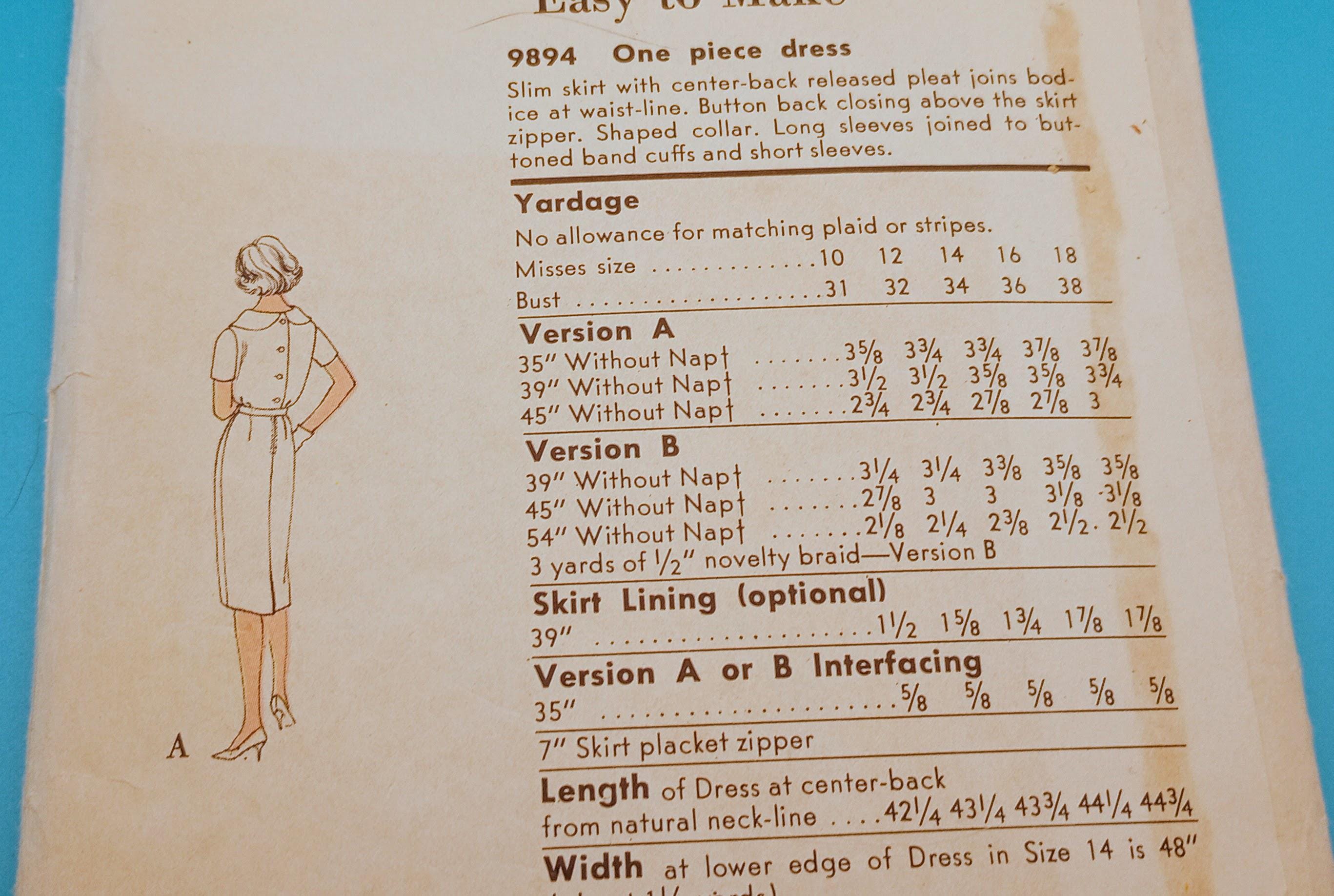 Vintage 1959 Sewing Pattern Vogue 9894 Dress Sz 14 B 34 H 36 Complete ...